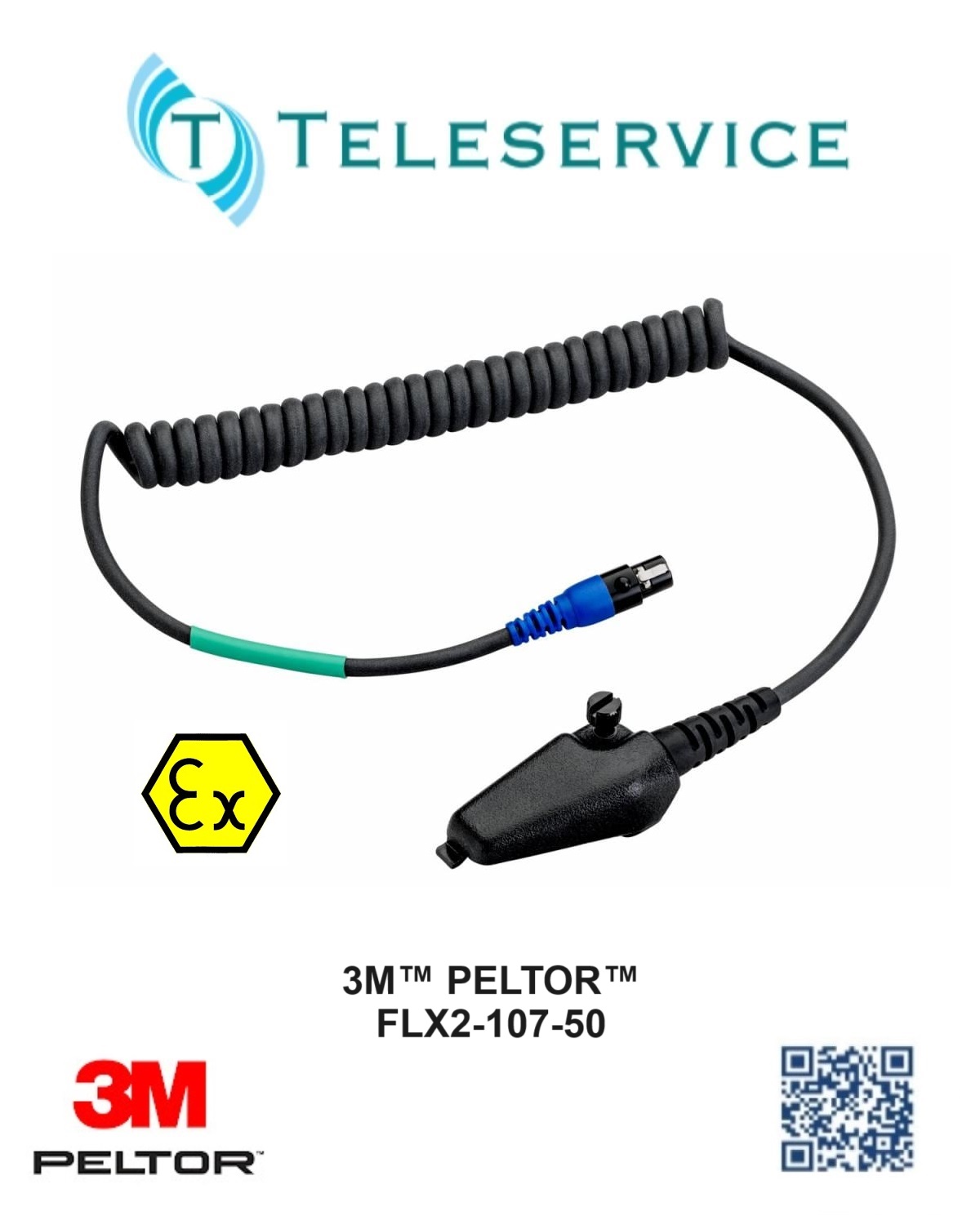 3M™ PELTOR™ FLX2-kabel for Kenwood Multipin, Ex-godkjent, FLX2-107-50 ...